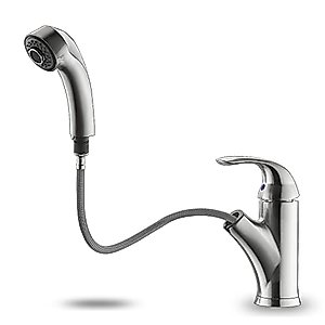Kitchen Faucet with Sprayer, Brushed Nickel Kitchen Sink Faucet with Pull Out Sprayer, Single Handle 1 Hole Kitchen Faucet Solid Brass Commercial RV Kitchen Faucet 2 Modes & 150°Rotation & No Lead