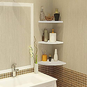 Yosoo Health Gear Set of 3 Corner Floating Wall Shelf, Wall Mounted Storage Rack White High Gloss Floating Corner Shelf Unit Bookshelves Home Furniture Office Decor for Office Living Room Bedroom