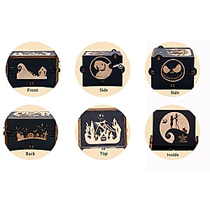 CORACIK Music Box The Nightmare Before Christmas Laser Engraved Wooden Hand-cranked Musical Box for Halloween Christmas - Plays This is Halloween
