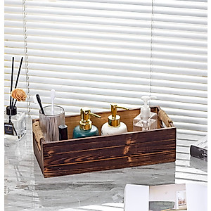 TIMRIS Rustic Wooden Box, Farmhouse Bathroom Decor Box, Wooden Toilet Paper Holder, Toilet Tank Basket, Decorative Storage Container Box (Rustic Brown)