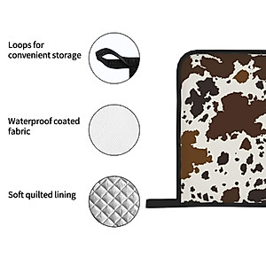 Feartdiy Oven Mitts and Pot Holders Sets of 4,Cow Leather Brown Print Heat Resistant Kitchen Cooking Oven Gloves and Potholders for BBQ Baking Grillin, One Size