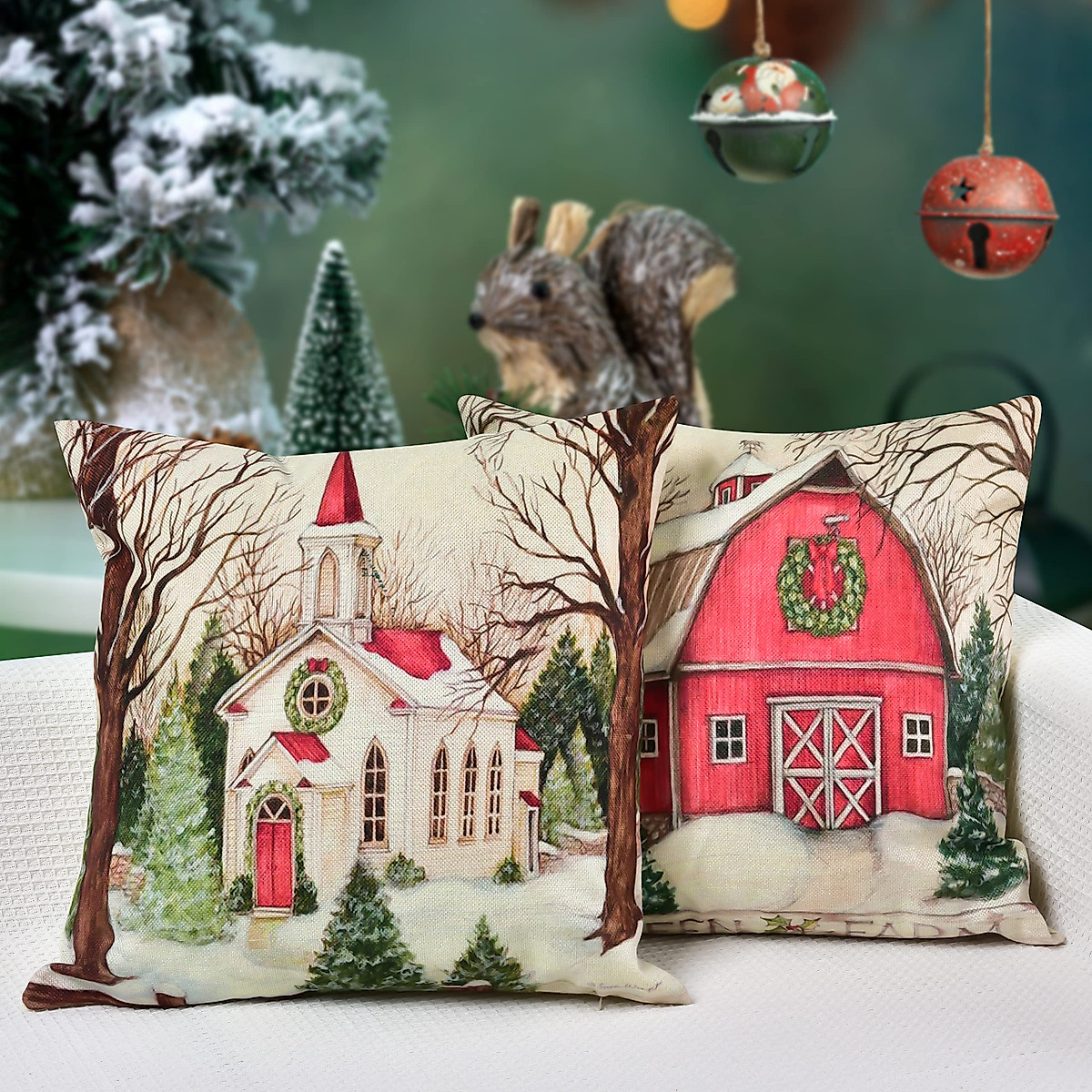 Hlonon Christmas Decorations Christmas Pillow Covers 18 x 18 Inches Set of 4 - Xmas Series Cushion Pillow Cover Custom Zippered Square Pillowcase