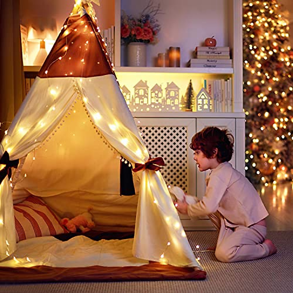 Homemory 2 Pack Each 20 Ft 60 LED Short Fairy Lights Battery Operated Christmas String Lights with Remote, Waterproof 8 Modes Firefly Twinkle Lights for Christmas Tree, Wreath Decor