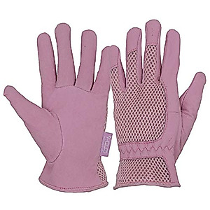 HANDLANDY Womens Garden Gloves, Scratch Resistance Leather Gardening Gloves for Ladise，Yard Gloves 3D Mesh Comfort Fit- Improves Dexterity and Breathability (Medium, Pink)