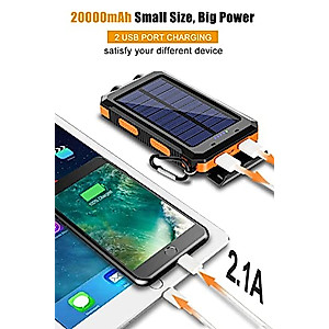 Suscell Solar Charger,20000mAh Solar Power Bank,Waterproof Portable Charger with Dual 5V USB Port/LED Flashlight Compatible with All Smartphone External Battery Pack Perfect for Outdoor/Camping/Trip