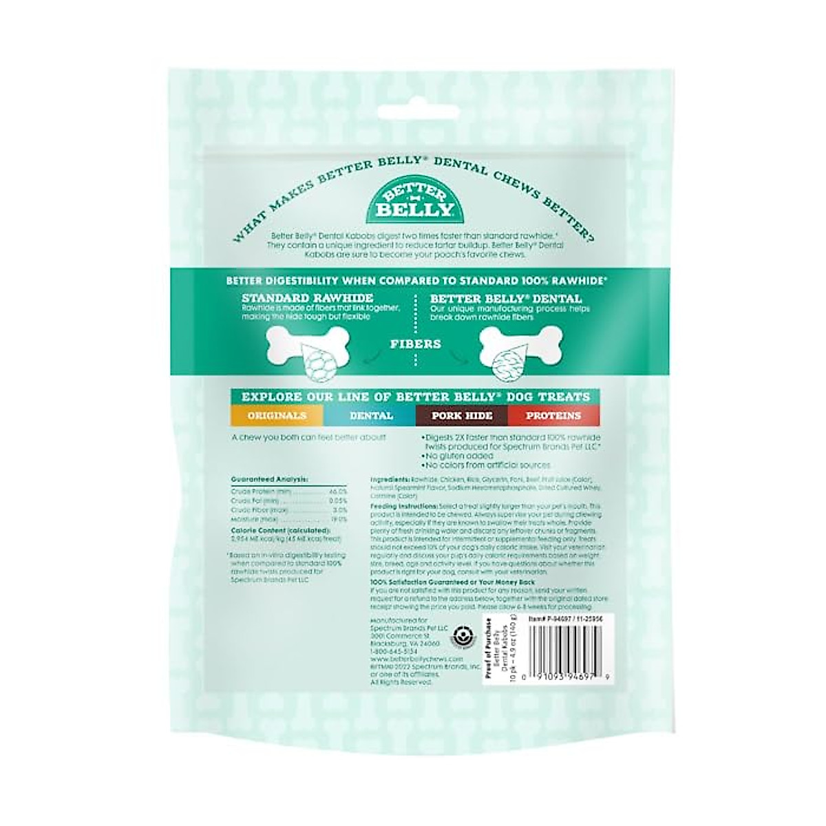 Better Belly® Dental Kabobs, 10 kabobs, Dental Dog Chews with Breath-Freshening Spearmint