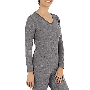 Fruit of the Loom womens Micro Waffle Thermal V-neck Pajama Top, Smoke Heather, X-Large US
