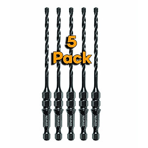 Irwin Tools 5/32" X 5" Drill Bit for 3/16" Concrete Screw Installation, 1/4 Inch Impact Gun Ready (5 Pack)