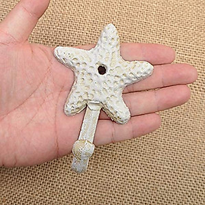 MY MIRONEY White Starfish Single Hook Sea Star Shaped Wall Hooks Coat Key Hat Towel Robe Hooks Wall Hangers Wall Mounted Decorative Hooks with Screws Pack of 3