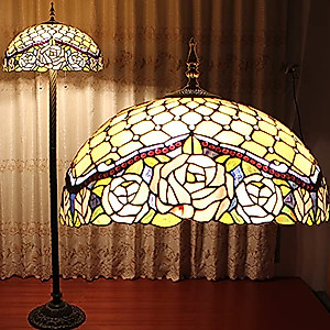 WERFACTORY Tiffany Floor Lamp Base Only, For 16-24 Inch Stained Glass Lampshade Height 62 Inch Bronze Finished Resin Base Antique Standing Lighting Base Replacement Only Wide 11 Inch