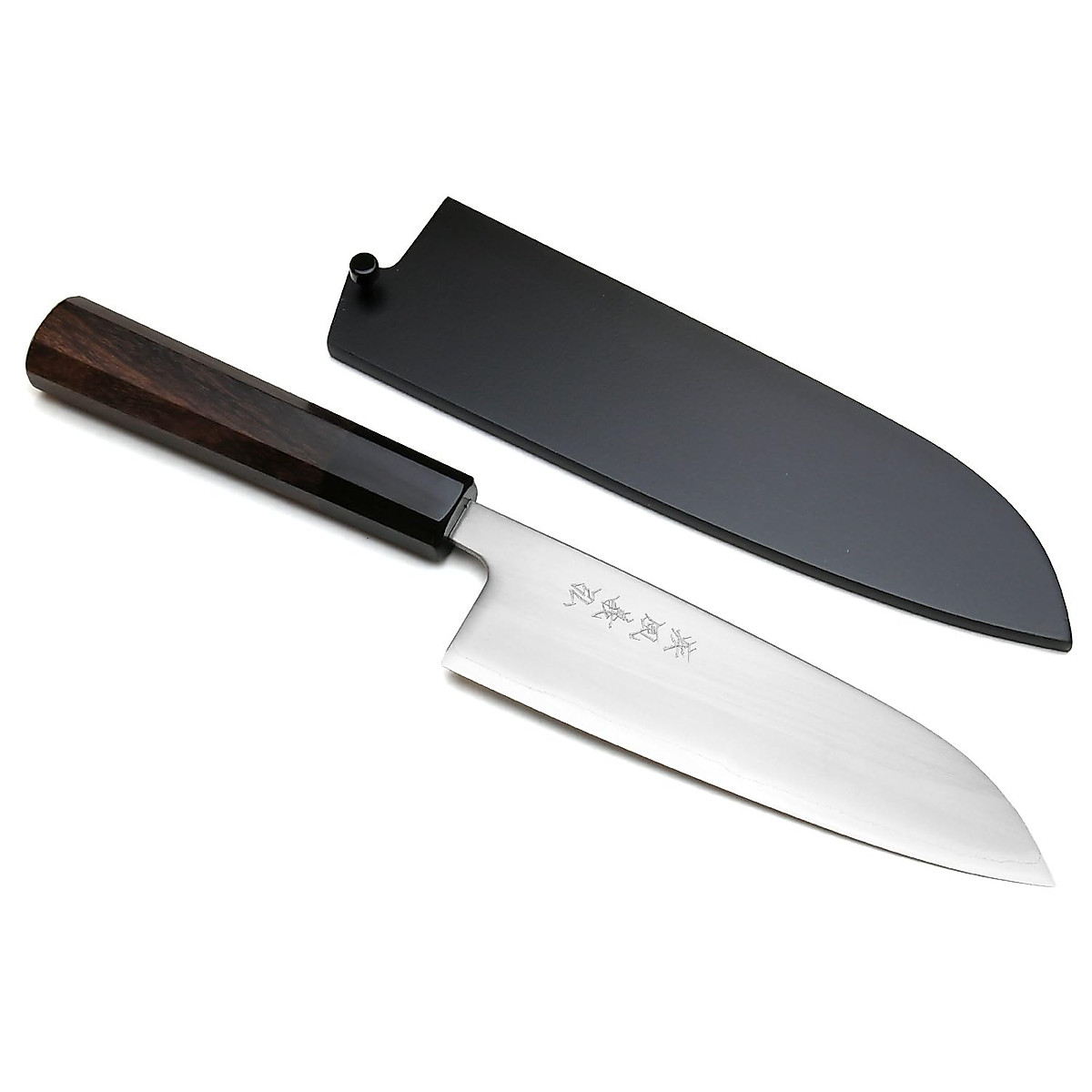 Yoshihiro White Steel #1 Stainless Clad Japanese Santoku Multipurpose Chef Knife with Rosewood Handle (6.5"(165mm) & Saya Cover)