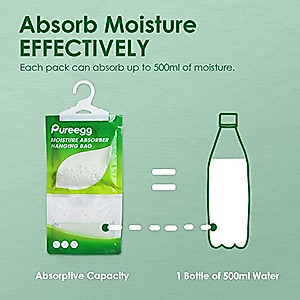 Pureegg Moisture Absorbers Hanging Bag - 12 Packs, Citrus Scent, Odor Absorber for Narrow Spaces, Efficient Humidity Absorber for Kitchens, Basements, Bathrooms, Hanging Closet Odor Eliminator