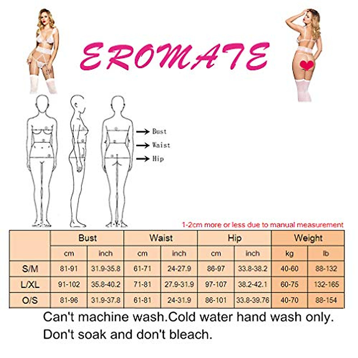 Sexy Exotic Bridal White Lingerie Set for Women Lace Nightwear Garter Belts with Stocking (White, S/M)