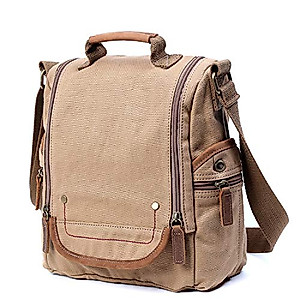 TSD The Same Direction ATONA Canvas Leather Trim Crossbody Bag (Khaki)