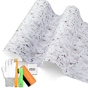 Free Tool Kit White Camouflage Digital Camo Vinyl Wrap Decal Sticker Bubble Free Car Self Adhesive Film - 60"x120" (5FTx10FT)