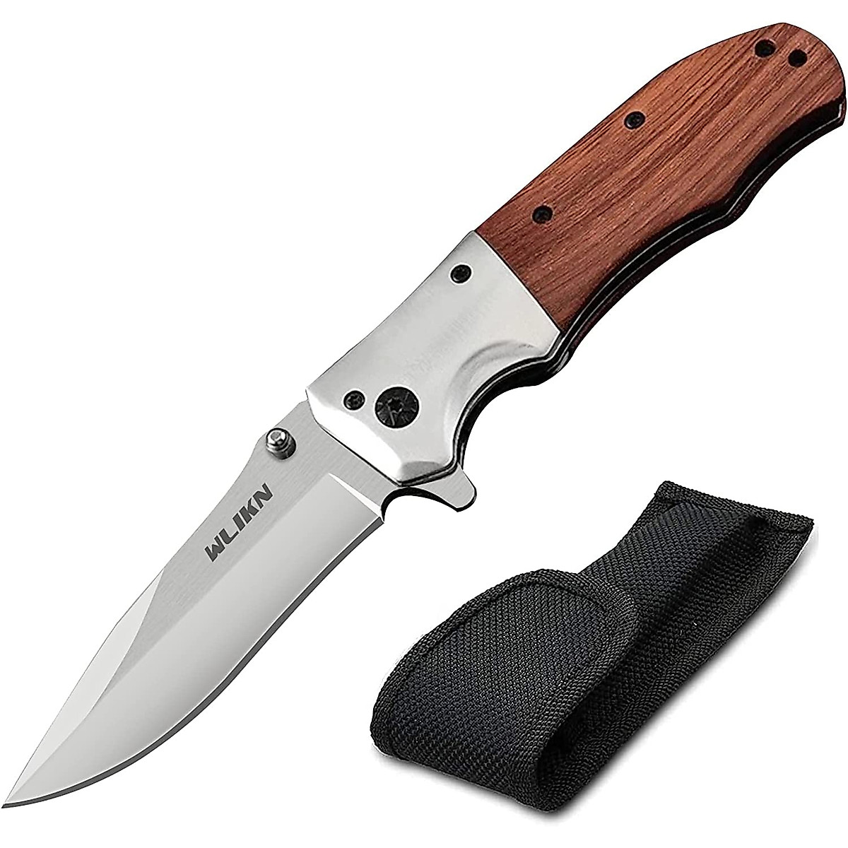 Wlikn Pocket Folding Knife Gentleman’s Folding Knife, EDC Knife for Women and Men, Wood Handle Sharp Blade, Survival Tactical Knife for Hunting Fishing Hiking, Camping Knife Hunting Knife with Liner Lock