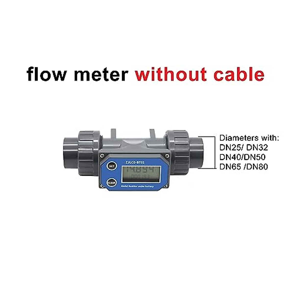 Flow Control Meter DN25-DN80 Water Flow Meter, LCD Digital Display Flowmeter, PVC Pipe Liquid Water for Farm Garden Irrigation Used in Petroleum,Food, Etc.(DN50 Without Cable)