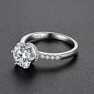 Qings 925 Sterling Silver Eternity Promise Ring for Women,1.5 Carat Round Brilliant Cubic Zirconia CZ Wedding Engagement Ring Size 8