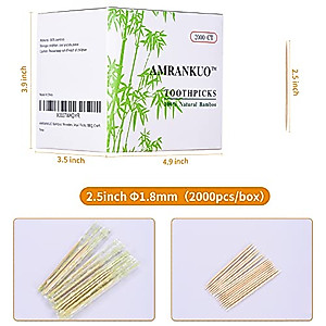 AMRANKUO Bamboo Wooden Toothpicks With Individually Wrapped Package| 2000-Count Round Toothpicks| Good for Small Appetizer,Party,Cleaning Teeth,Cocktail Picks, BBQ, Craft.