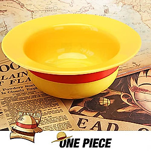 shiningsoul 3 PCS ONEPIECE Luffy Straw Hat Ramen Bowl Set Anime (Straw Hat Ceramic Bowl + Wooden spoon + Chopsticks) Dishwasher & Microwave Safe - Good Gift for Anime Fans