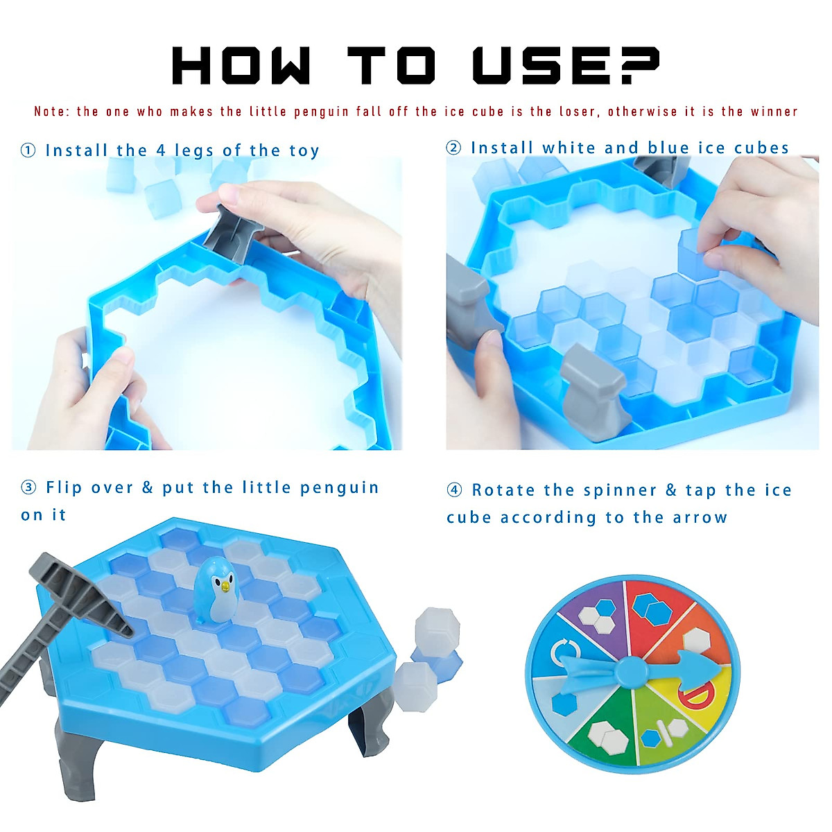 Save Penguin Break Ice Frozen Game for Kids, Meroqeel Protect The Iceberg Penguins Trap on Ice Icebreaker Board Games Toy for Adults Family Childrens Kid Ages 4-8 with Replacement Cubes and Hammer