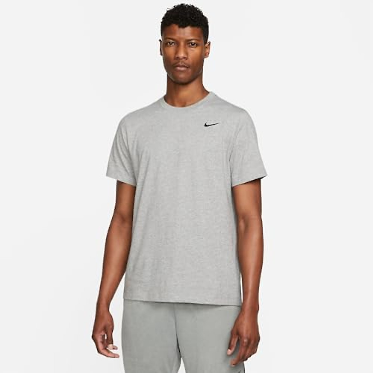 Nike Men's Dry Tee Drifit Cotton Crew Solid, Carbon Heather/White, Medium