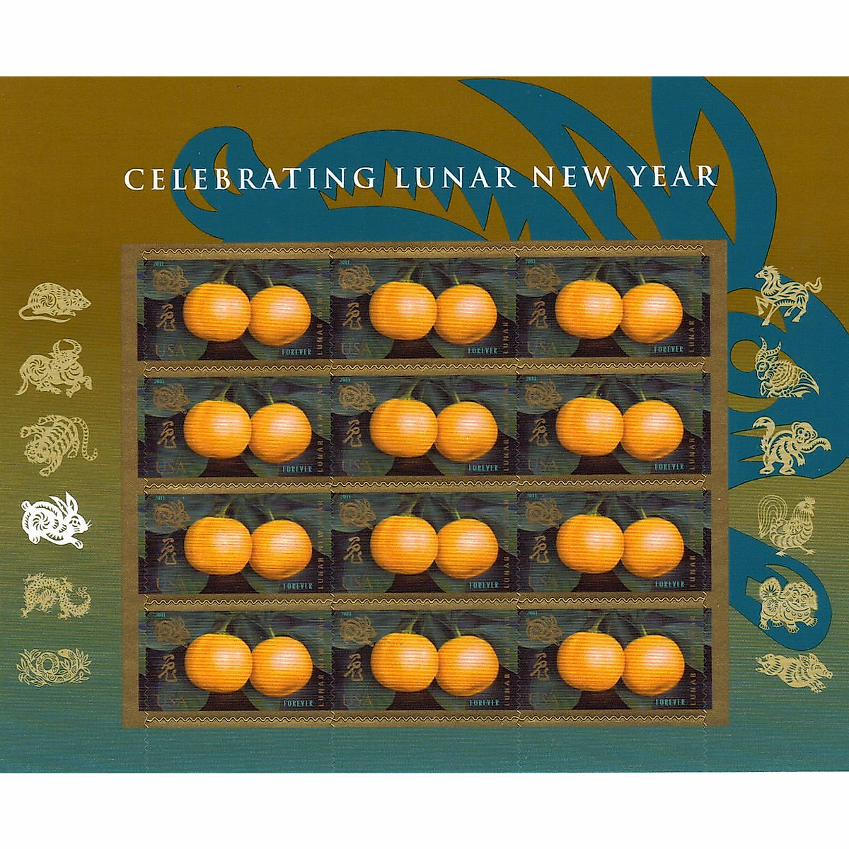 USPS Celebrating Lunar New Year (Chinese New Year)(Year of The Rabbit) Kumquats (Sheet of 12) Postage Forever Stamps 2011 Scott #4492