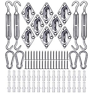 EXCELFU 80 Pieces Sun Shade Sail Hardware Kit 304 Anti-Rust Stainless Steel Rectangle and Square Sun Shade Sails Installation for Outdoor Shade Sail