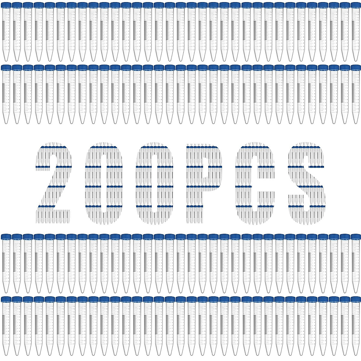 AKOLAFE 200 Pack 15ml Centrifuge Tubes, 15 ml Conical Centrifuge Tubes with Graduated Marks, Write-on Spots and Blue Screw Caps, Leak Proof Plastic Test Tubes Container for Lab Scientific Experiments