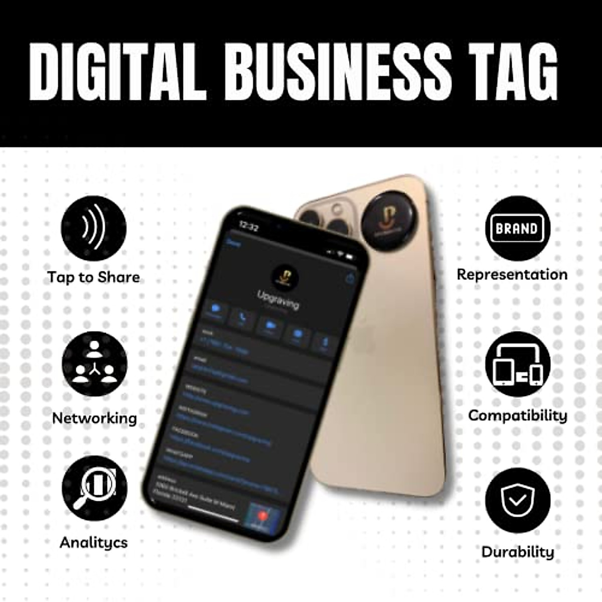 Smart Digital Business Card for Networking - NFC Digital Business Sticker for the back of the phone - Digital Business Tag - Tap to Share - No App Required