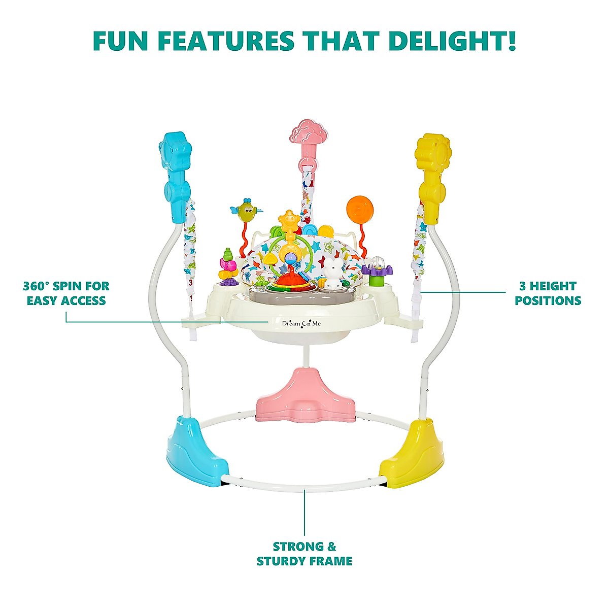Dream On Me Zany 2-in-1 Baby Activity Center and Bouncer in Star Print, Sturdy and Strong Frame, 3 Height Positions, 360° Rotating Seat, 12 Songs with Flash Lights