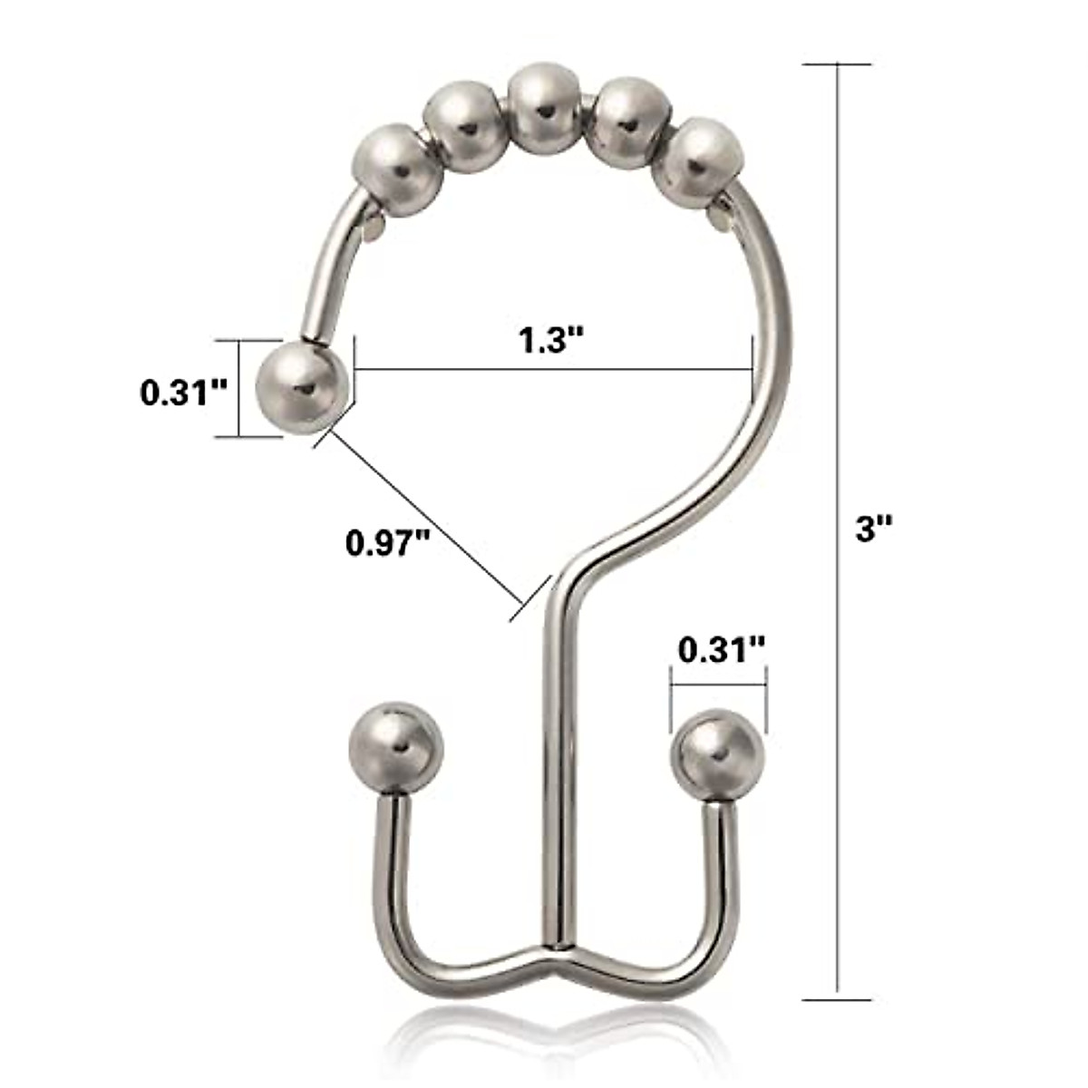 DadyMart Shower Curtain Hooks Rust Resistant Shower Curtain Rings Metal Double Glide Rollers Shower Hooks for Bathroom Shower Curtain Rods Curtains, Set of 12, Nickel
