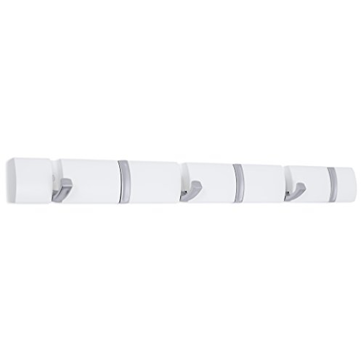 BIRDROCK HOME Wall Mounted Folding Hooks - 6 Folding Coat and Hat Rack Hooks - Satin Nickel Hooks - White Rail