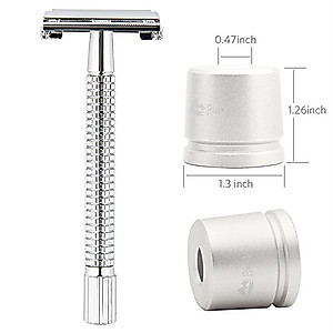 Safety Razor/shaver/shaving tool/Butterfly men's razor Kit, Chrome Long Handle Butterfly Open Double Edge Safety Razor Men's Shaver (1 Razor, 1 H3 Razor Stand and 1pc Genuine Leather Case)