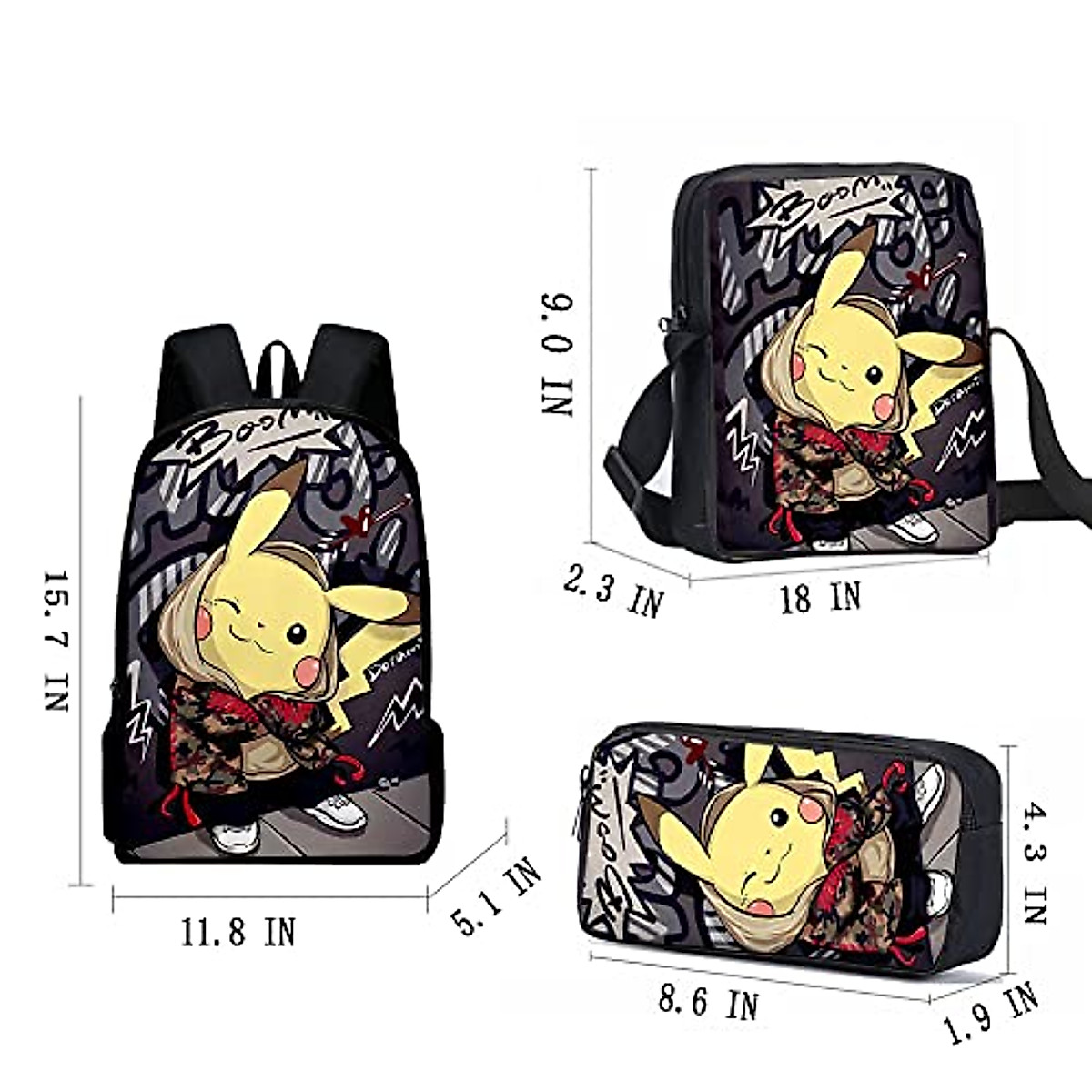 KIDZOY Anime Cartoon Backpack Set with Insulated Lunch Tote, Notebook, and Pencil Pouch - School Bookbag and Travel Bag for Kids, Teens, Men, and Women -School bag + pen bag