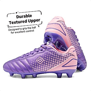 DREAM PAIRS Boys Girls SUPERFLIGHT-1K Outdoor Football Shoes Soccer Cleats Light/Purple/Pink Size 1 Little Kid