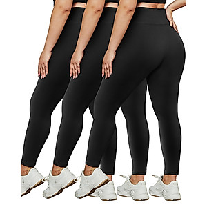 HLTPRO 3 Pack Plus Size Leggings for Women(X-Large - 4X)- High Waist Stretchy Soft Pants for Workout Running Yoga Black/Black/Black