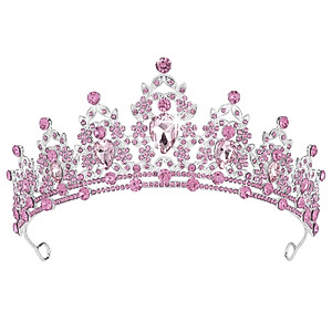 Tiaras for Women, Didder Pink Crystal Tiara Crowns for Women, Silver Crown Tiaras for Girls Princess Crown Wedding Tiaras and Crowns for Women Brides Birthday Party Christmas Prom