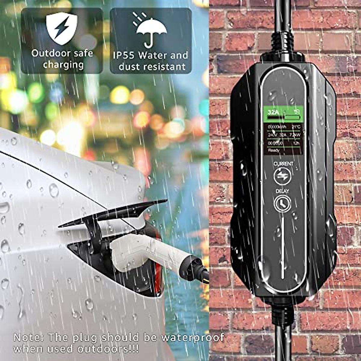 Level 2 EV Charger, 110V-240V 32Amp, NEMA 14-50 Plug, 30 ft Extension Cord, Indoor/Outdoor Portable EVSE Electric Vehicle Charger, Compatible with J1772 EVs