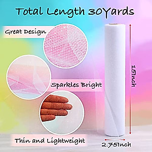 ICOSHOW Sparkling Tulle Rolls, 15” by 30 Yards (90FT) Glitter Tulle Spool Ribbon Fabric for Wedding Birthday Bridal Shower Tutu Skirt Party Gift Wrapping (White)