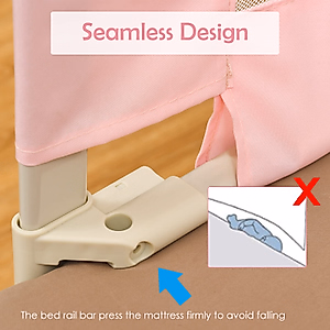 BABY JOY Bed Rail for Toddlers, 57’’ Extra Long, Height Adjustable & Foldable Baby Bed Rail Guard w/Breathable Mesh & Double Safety Child Lock for Kids Twin Double Full Size Queen King Mattress, Pink