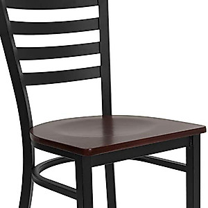 Flash Furniture 4 Pk. HERCULES Series Brown/black Ladder Back Metal Restaurant Chair - Mahogany Wood Seat