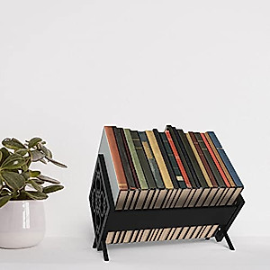 sxnzequnze Wooden Vinyl Record Holder Storage Carved Design Bookcase Office Supplies Home Decoration For Book And Magazine Organization Black