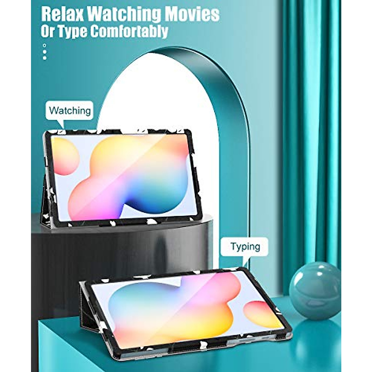 MoKo Case Compatible with Galaxy Tab S6 Lite 2020, Slim PU Tablet Shell Cover Stand Case with Auto-Wake S-Pen Holder Fit Samsung Galaxy Tab S6 Lite 10.4 2020 SM-P610/P615 ONLY - Black & White Magnolia