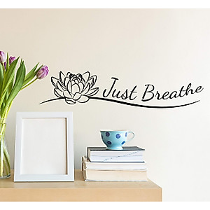 Vinyl Wall Decal Indian Yoga Studio Meditate Decor Buddhism Just Breathe Lotus Flower Stickers Mural 35 in x 8 in gz260
