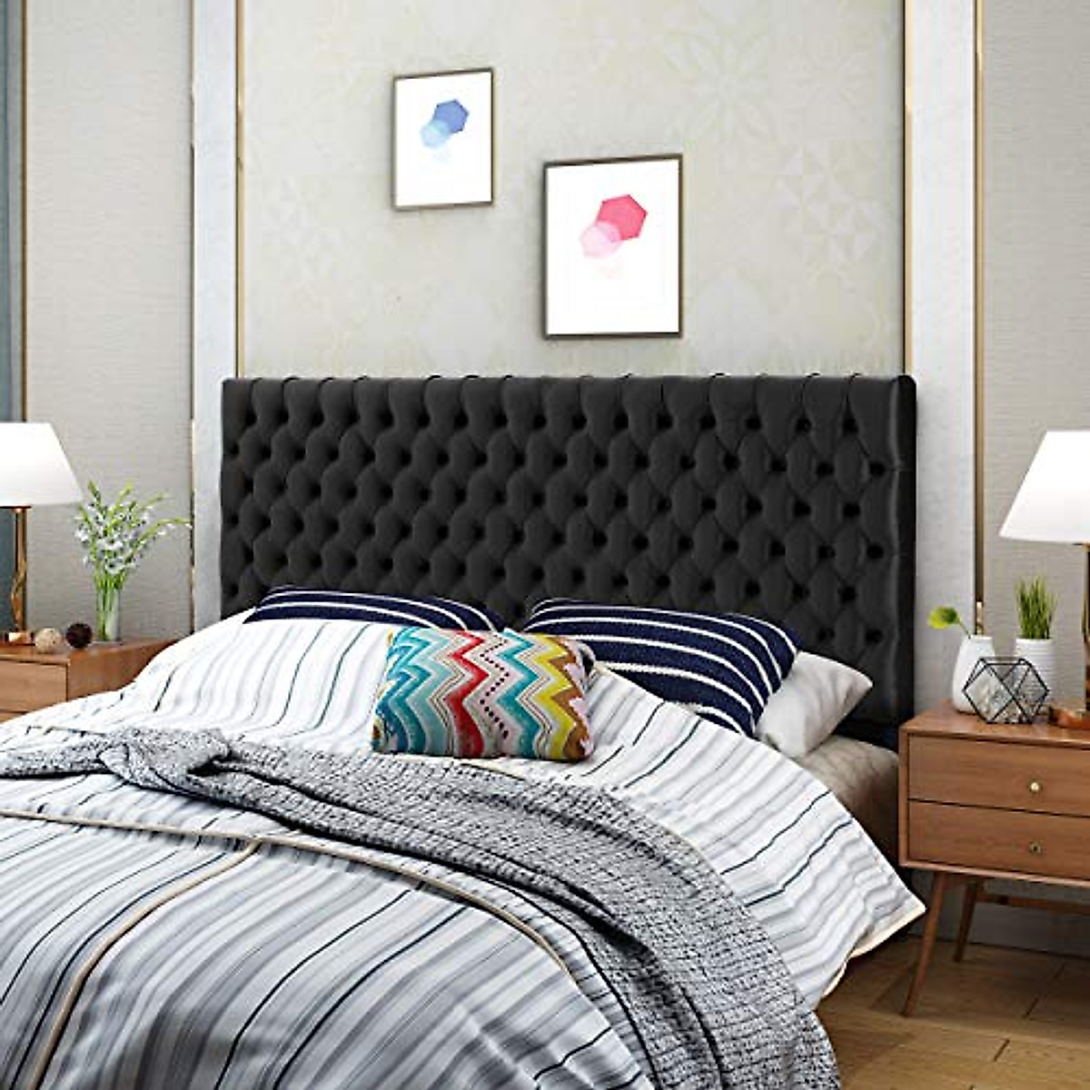 Christopher Knight Home Jezebel Tufted Velvet Headboard, King / Cal King, Black / Black