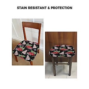 ZOE GARDEN Christmas Red Car Chair Seat Covers for Dining Room Stretch Chair Seat Covers Set of 4, Chair Seat Protector Cushion Slipcovers for Kitchen Restaurant Office Xmas Pine Tree Snowflake Black