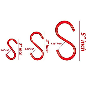 Wideskall 18 Pieces Red Vinyl Coated S Shaped Hooks Set for Hanging Kitchen Rack (3" inch + 4" inch + 5" inch)