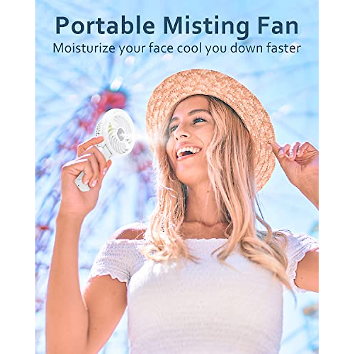 SWEETFULL Misting Fan Portable, Handheld Personal Mister Fan, Small Fan Rechargeable, Mini Spray Water Mist Fan, Kids Women Portable Fan For Travel, Outdoors, Hiking, Camping Home Office (Off white)