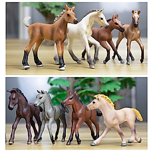 Toymany 8PCS 3-4" Horse Figurines Toy Set, Realistic Detailed Plastic Pony Figures Foal Animals Toy Playset, Cake Toppers Easter Eggs Christmas Birthday Gift Educational Toy for Kids Toddlers